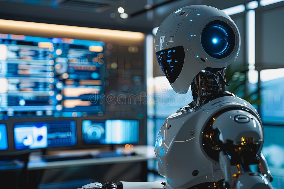 AI Robots with Screens Displaying Real Time Data Analysis and Learning ...