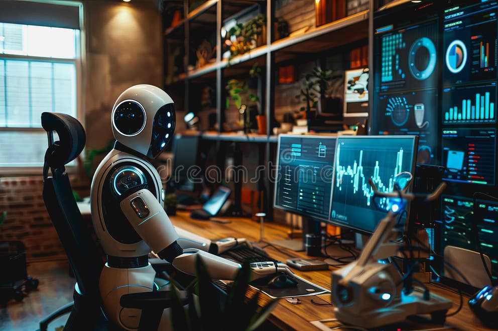 AI Robots with Screens Displaying Real Time Data Analysis and Learning ...