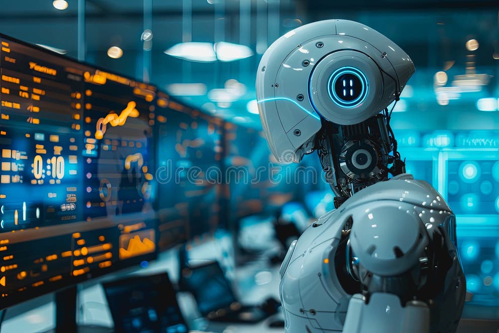 AI Robots with Screens Displaying Real Time Data Analysis and Learning ...