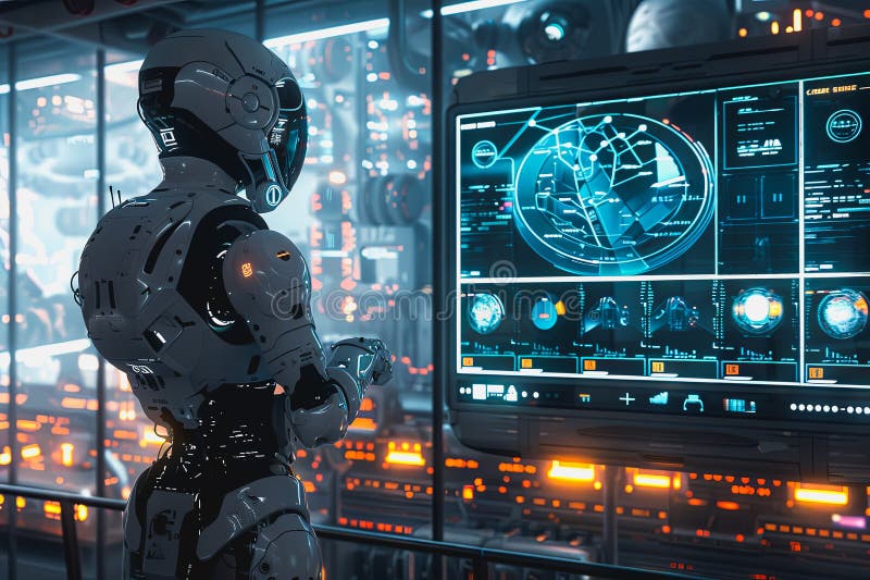 AI Robots with Screens Displaying Real Time Data Analysis and Learning ...