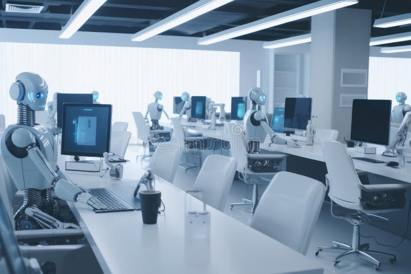 AI Robots Sitting at Work in the Open-plan Office of a Call Centre ...
