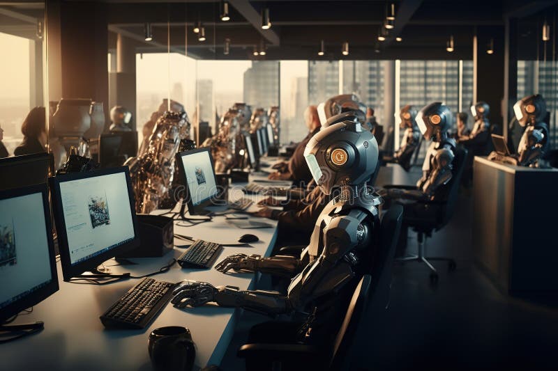 AI Robots Using Multiple Computers Working Monitoring Data in Office ...