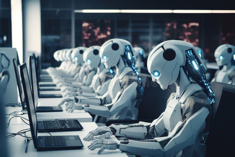 AI Robots Using Multiple Computers Working Monitoring Data in Office ...