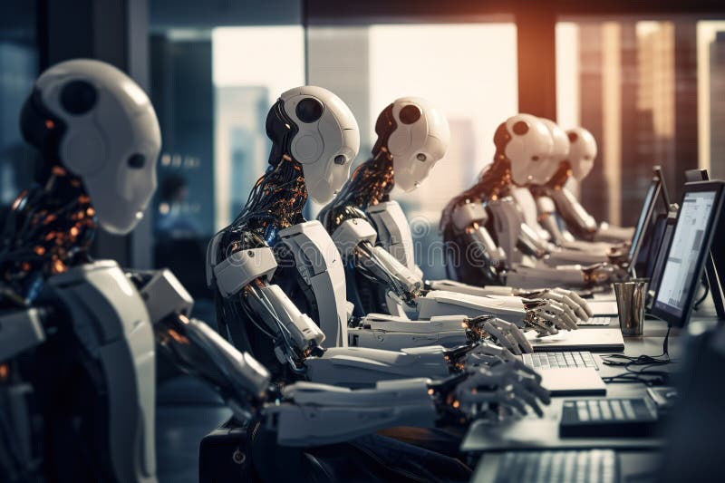 AI Robots Using Multiple Computers Working Monitoring Data in Office ...