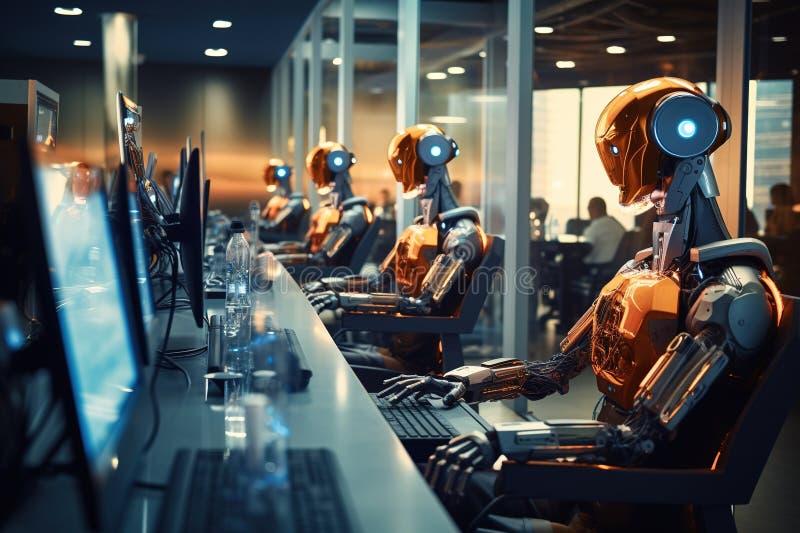 AI Robots Using Multiple Computers Working Monitoring Data in Office ...