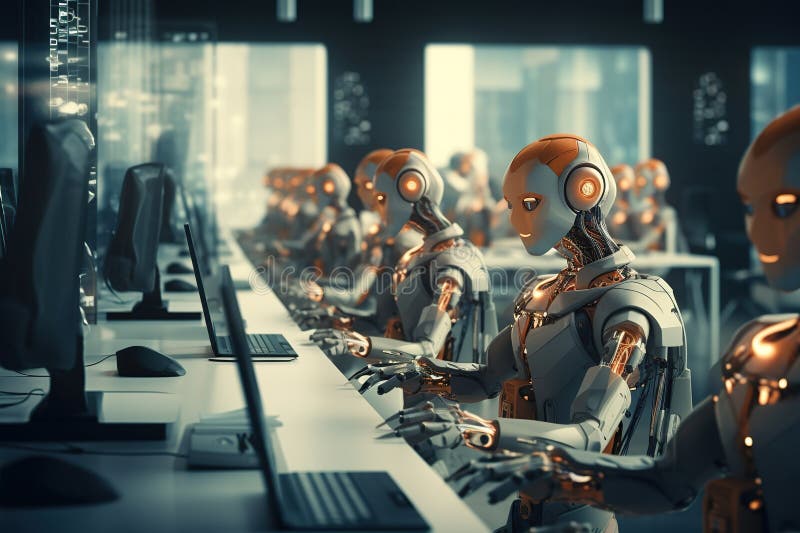 AI Robots Using Multiple Computers Working Monitoring Data in Office ...