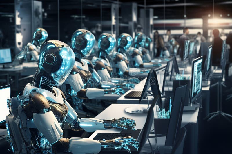 AI Robots Using Multiple Computers Working Monitoring Data in Office ...