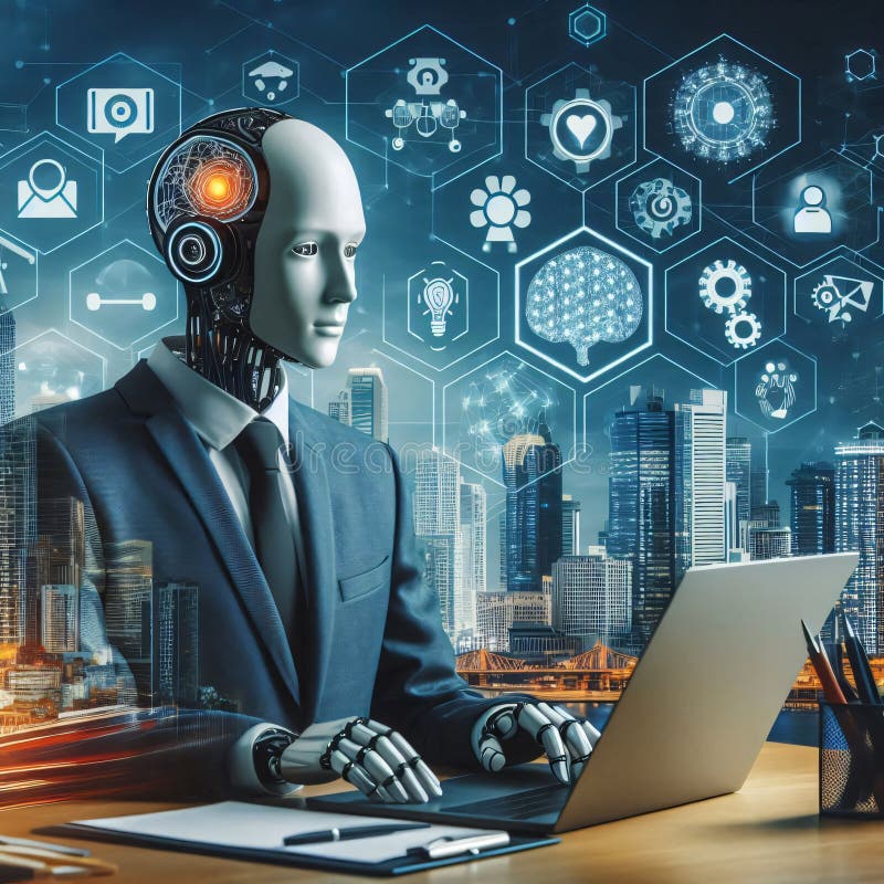 AI Robots Work in Smart Offices in Formal Suits Stock Illustration ...