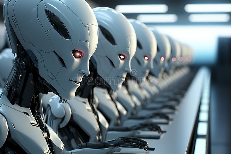 AI Robots Working at Office Desk. Concept Impact of Artificial ... AI Robots Working at Office Desk. Concept Impact of Artificial ...