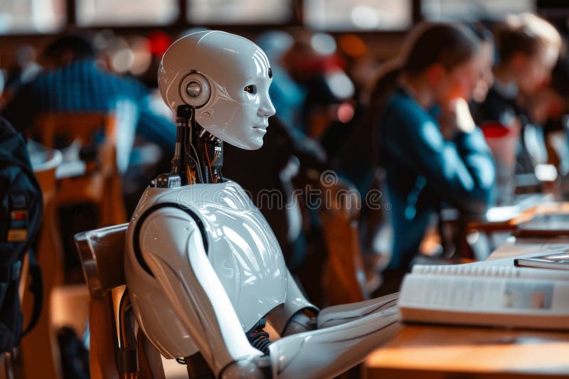 Ai Robots Working at Office Desk. Impact of Artificial Intelligence on ...