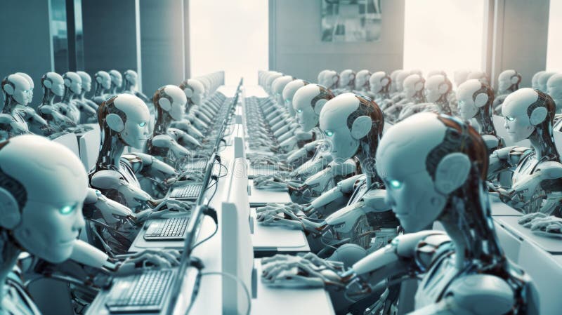 AI Robots Working in Office. Generative AI. Stock Illustration ...