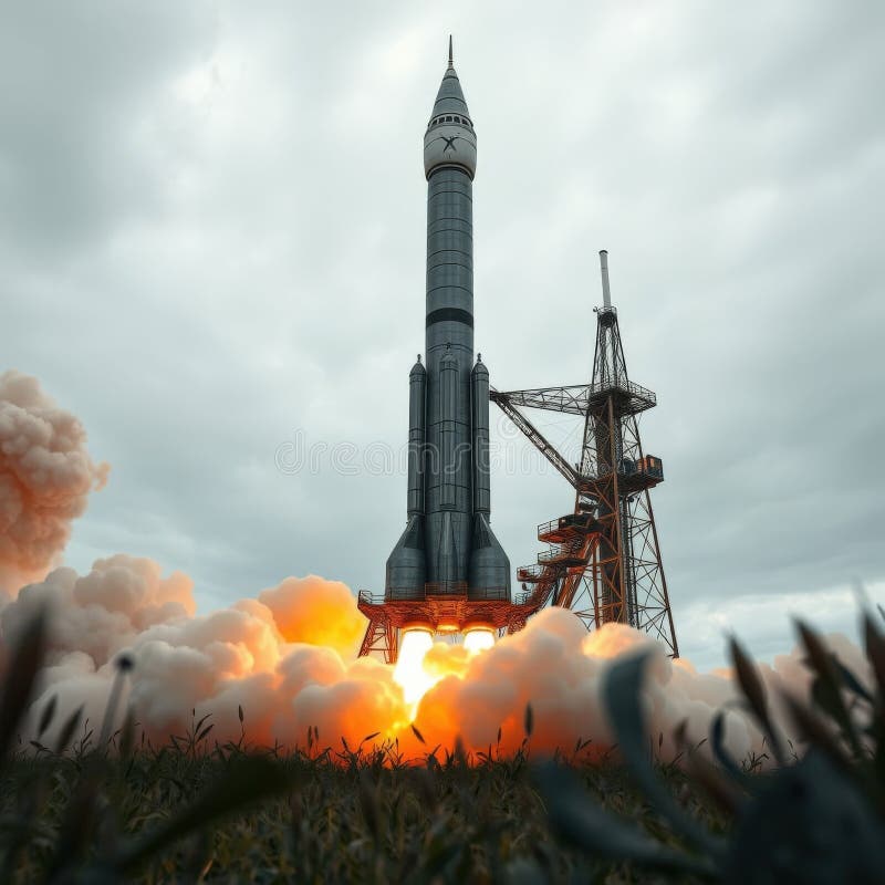 AI rocket launch at dawn stock photo. Image of energy - 349178998