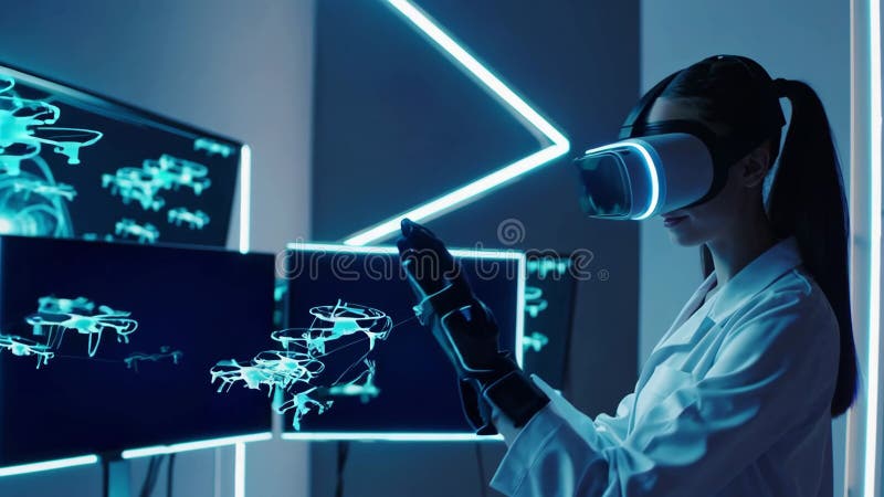 AI Scientist Using VR Headset in Lab Stock Video - Video of research ...