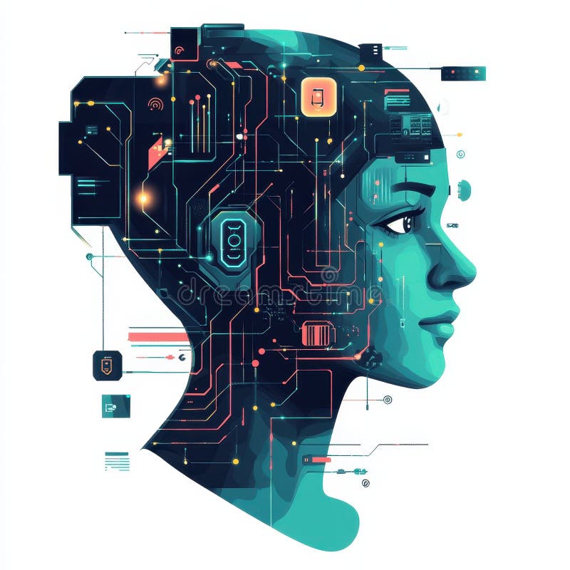 AI -Secured Data Integrity: a Woman S Head with Circuit Background ...