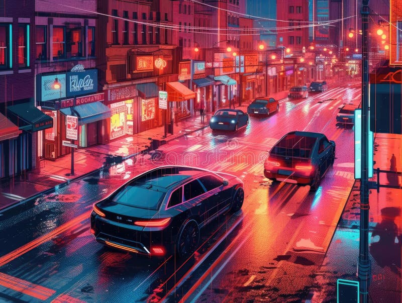 AI Selfdriving Car Navigating Urban Environment Stock Illustration ...