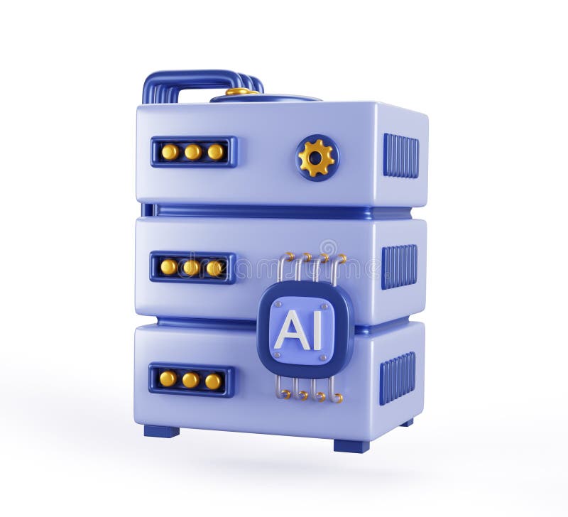 AI Server 3d Render Icon. Artificial Intelligence Computer Processor Cpu with Chip, Technology ...
