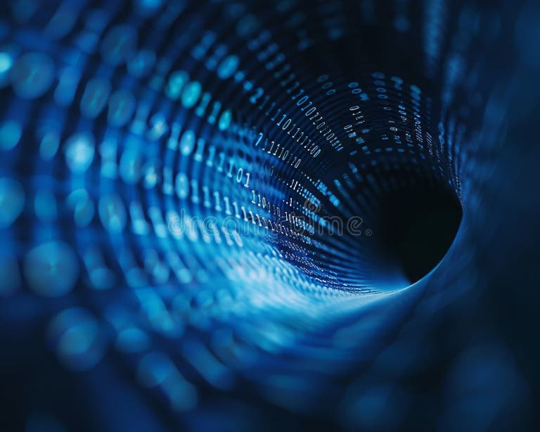 AI Shadow on a Swirling Vortex of Binary Code Stock Illustration ...