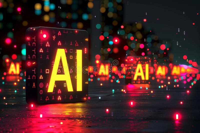 AI Signage with Glowing Neon Lights in a Vibrant, Digital Environment ...