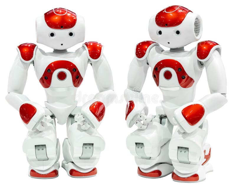 AI Small Red Robot with Human Face and Body Isolated on White ...