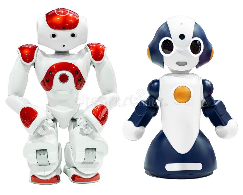 AI Small Red Robot with Human Face and Body Isolated on White ...