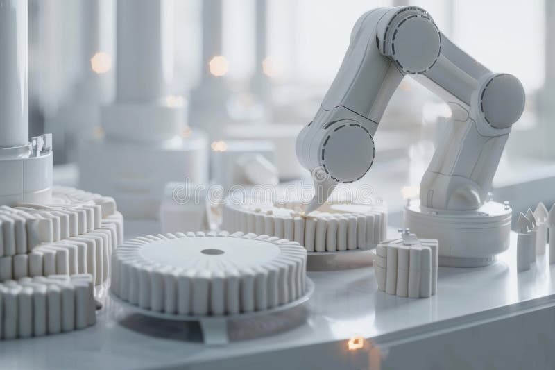 AI Smart Food Factory in White Tones, Advanced Robotics and Automation ... AI Smart Food Factory in White Tones, Advanced Robotics and Automation ...