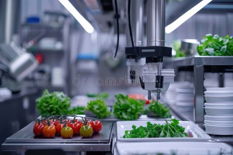 AI Smart Food Factory in White Tones, Advanced Robotics and Automation ...
