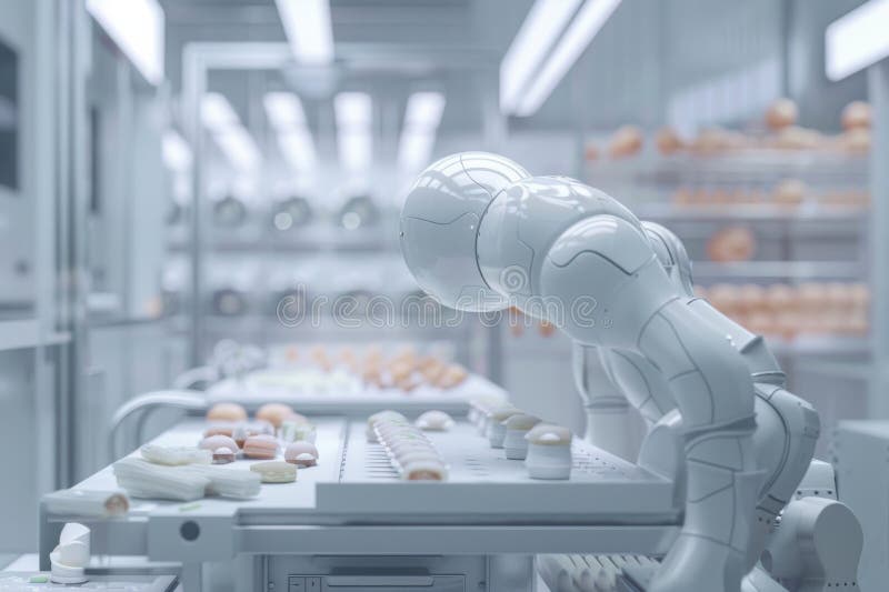 AI Smart Food Factory in White Tones, Advanced Robotics and Automation ...