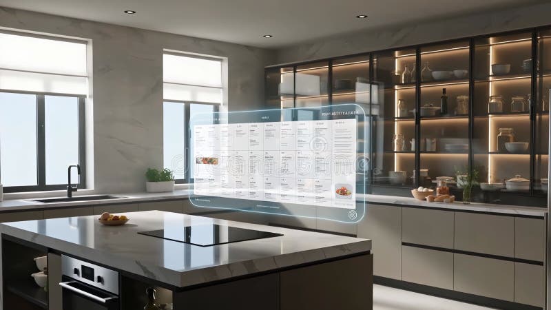 AI Smart Kitchen with Hologram Tech Stock Footage - Video of ...
