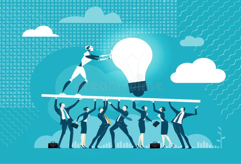 AI Sparks Human S Mind. Robot with Light Bulb As Symbol of Finding a ...