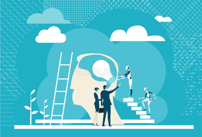 AI Sparks Human S Mind. Robot with Light Bulb As Symbol of Finding a ...