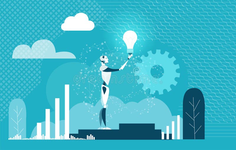 AI Sparks Human S Mind. Robot with Light Bulb As Symbol of Finding a ...