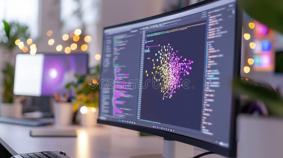 AI Specialist Coding and 3D AI Model Forming Side by Side in a Digital ...