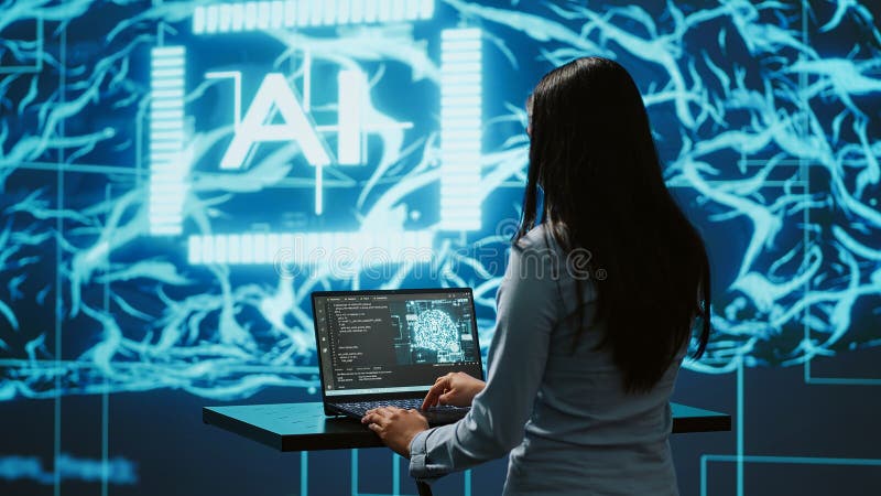 AI Specialist Reviews Data Charts, Working in Tech Industry Stock Image ...