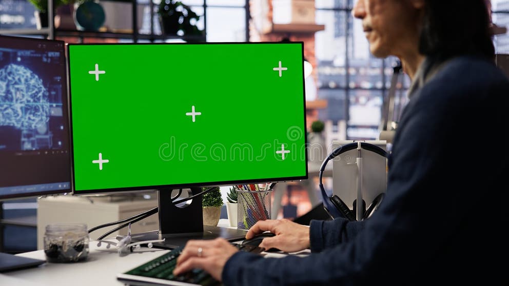 AI Startup Office Senior Developer Building Application on Green Screen ...