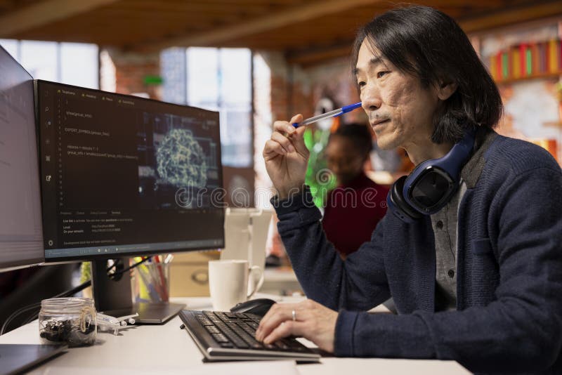 AI Startup Senior Admin Thinking How To Improve Software Stock Image - Image of programmer ...
