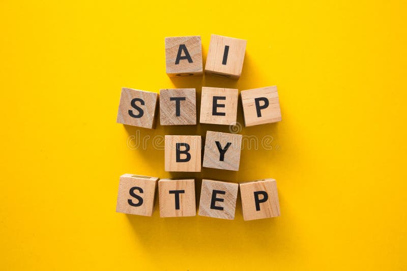 Ai Step by Step Guide with Wooden Cubes on Yellow Background Stock ...