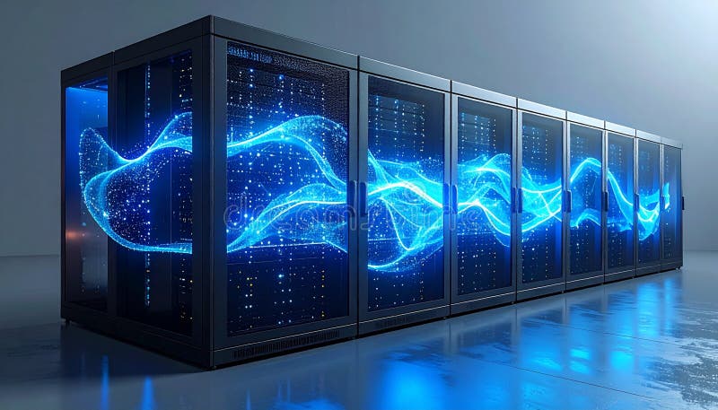 AI Supercomputer Processing Big Data in Server Racks Stock Illustration - Illustration of system ...