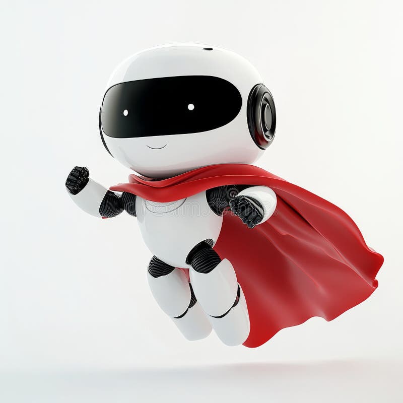 The AI Support Superhero, Depicted As a 3D Modern Icon, Flies in a Red ...