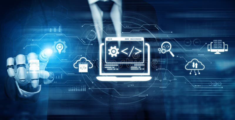 AI Supports Web Development with Smart Code Interfaces Spline Stock Image - Image of design ...