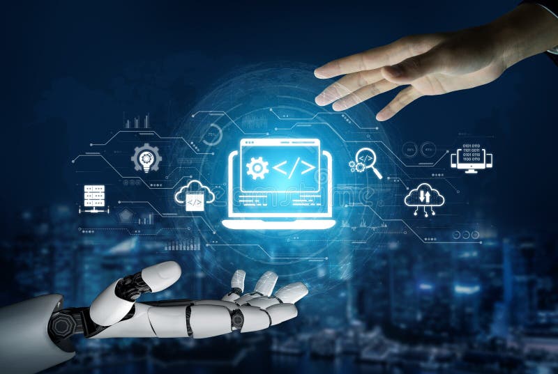 AI Supports Web Development with Smart Code Interfaces Spline Stock Image - Image of online ...