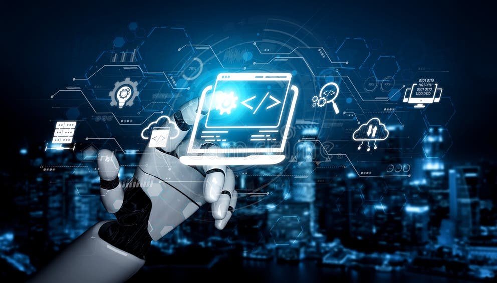 AI Supports Web Development with Smart Code Interfaces Spline Stock Image - Image of virtual ...