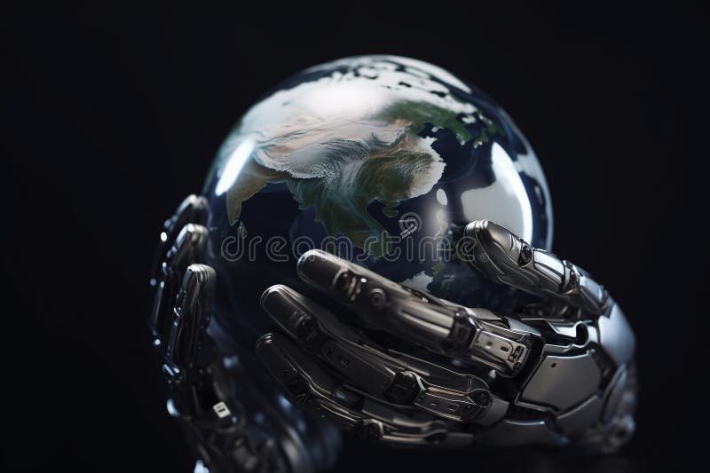 Ai Taking Over the World: Robot Holding Globe Ai Generated Stock Photo ... Ai Taking Over the World: Robot Holding Globe Ai Generated Stock Photo ...