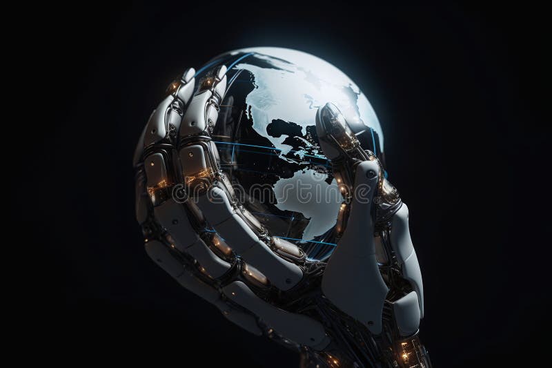Ai Taking Over the World: Robot Holding Globe Ai Generated Stock Photo ... Ai Taking Over the World: Robot Holding Globe Ai Generated Stock Photo ...