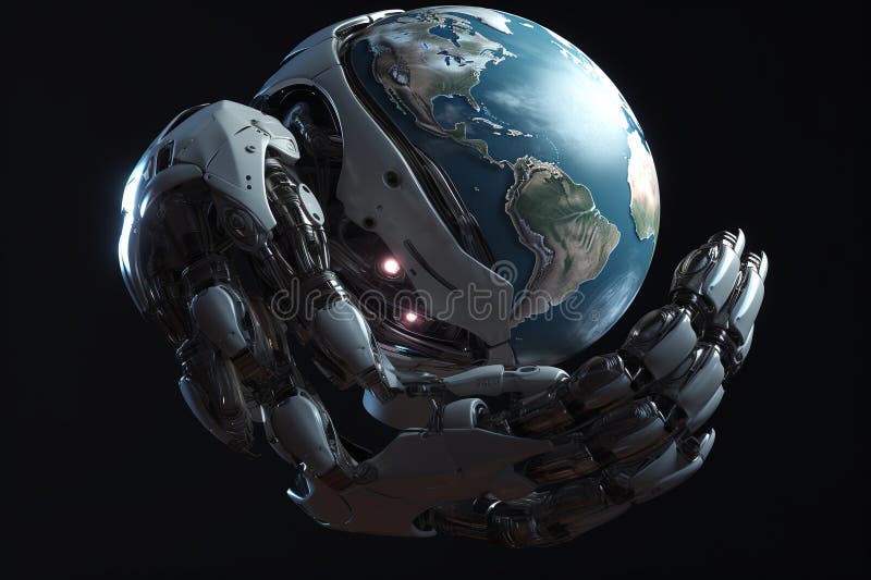 Ai Taking Over the World: Robot Holding Globe Ai Generated Stock Photo ... Ai Taking Over the World: Robot Holding Globe Ai Generated Stock Photo ...