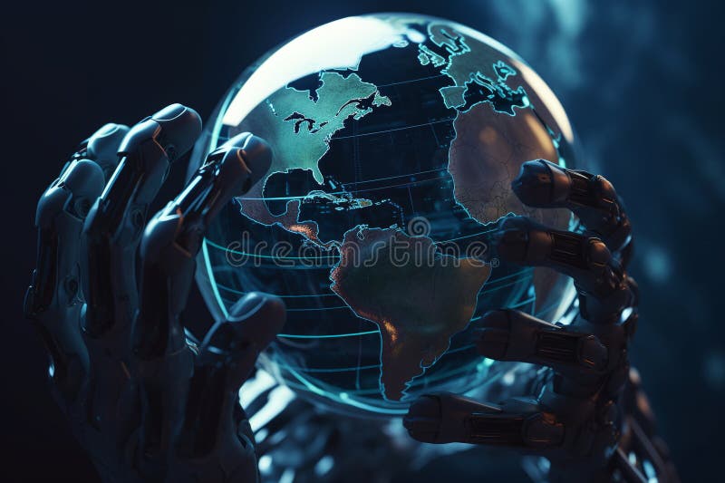 Ai Taking Over the World: Robot Holding Globe Ai Generated Stock Photo ... Ai Taking Over the World: Robot Holding Globe Ai Generated Stock Photo ...