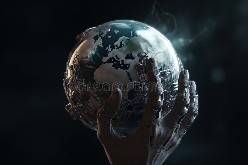 Ai Taking Over the World: Robot Holding Globe Ai Generated Stock ...