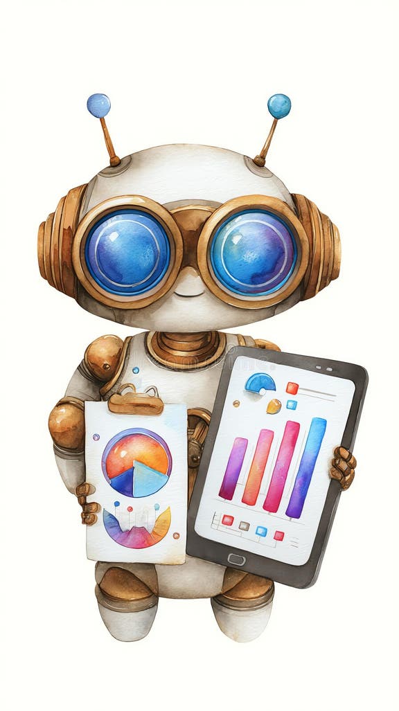 AI Tax Assistant Concept, Cute Robot Character with Analytics Reports ...