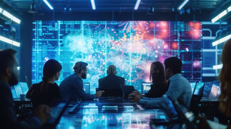 AI Team Collaboration, Futuristic Digital Interface, Technology Office ...