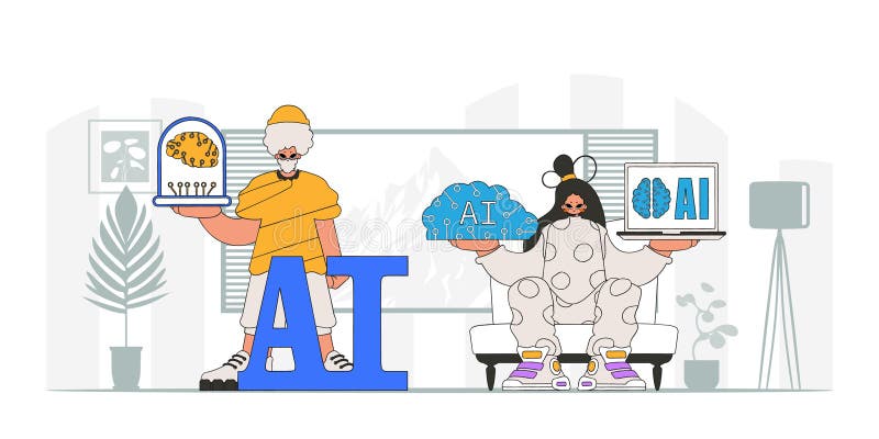 AI Team of a Guy and Girl in Modern Style, Vector Image. Stock Vector ...