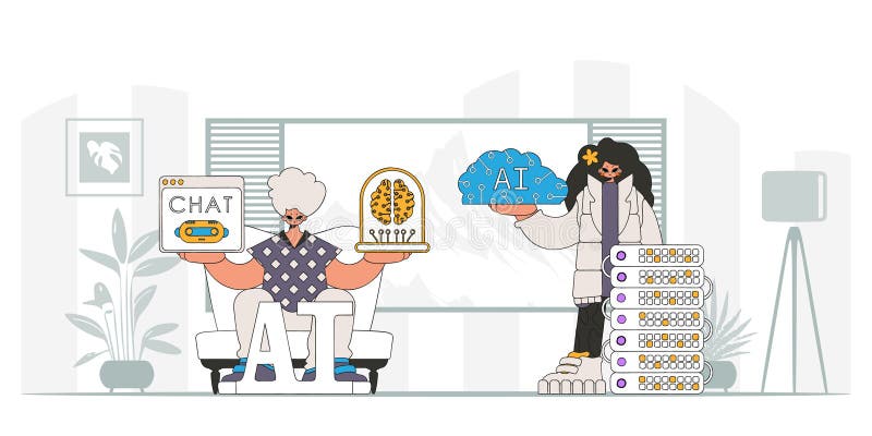 AI Team of a Guy and Girl in Modern Style, Vector Image. Stock Vector ...